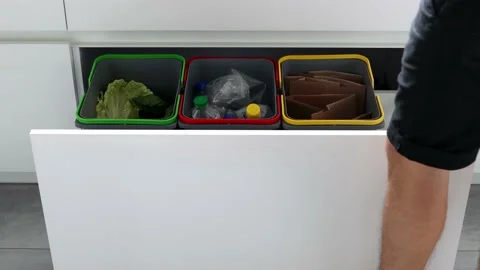 Modern kitchen with a system for sorting... | Stock Video | Pond5