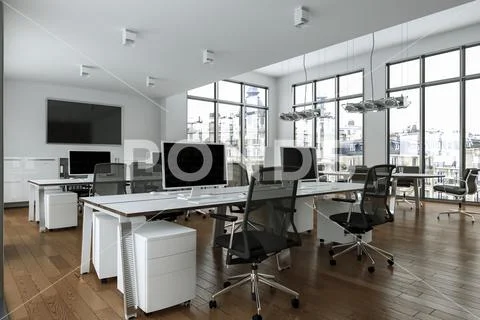Modern large office interior Design 3d rendering: Royalty Free #90615682