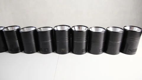 Modern LED ceiling lights on a white bac... | Stock Video | Pond5