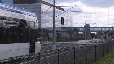 Modern light rail rapid transit train by... | Stock Video | Pond5