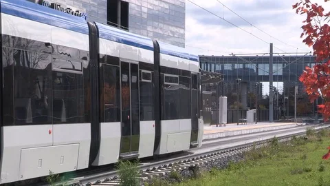 Modern light rail rapid transit train by... | Stock Video | Pond5