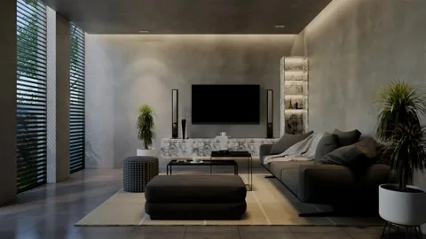Modern living room 3D animation, contemp... | Stock Video | Pond5