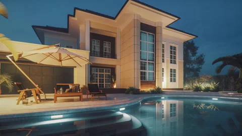 Modern Luxury House With Swimming Pool A... | Stock Video | Pond5