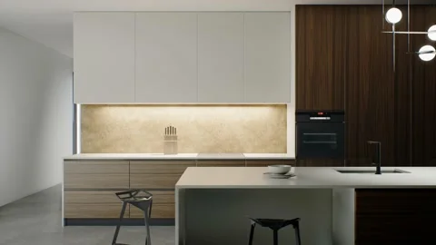 Modern minimalist kitchen. 3d animation ... | Stock Video | Pond5