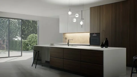 Modern minimalist kitchen. 3d animation ... | Stock Video | Pond5