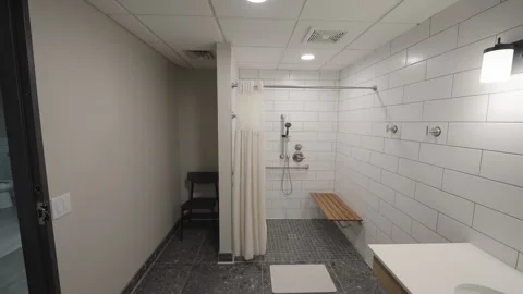 Modern Office Shower Room with Clean Whi... | Stock Video | Pond5