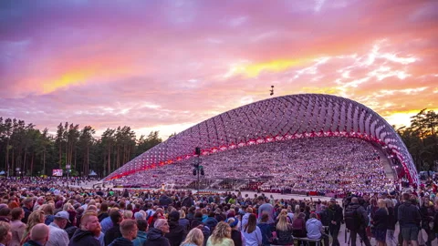 Modern oval shaped auditorium full of pe... | Stock Video | Pond5