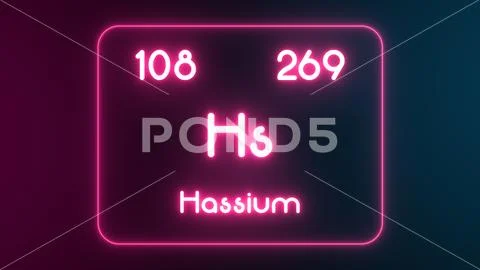 Modern periodic table Hassium element neon text Illustration ...