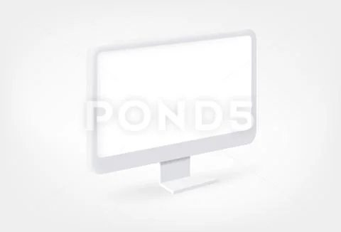 Modern personal computer with white blank screen. 3d vector mockup for ...