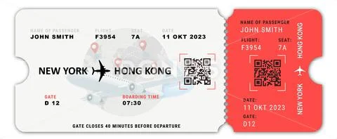 Modern plane ticket with city, passenger, gate, flight, class, seat ...