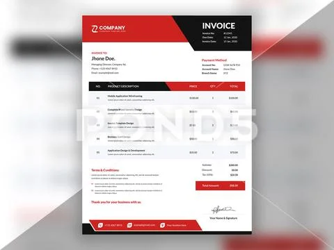 Modern professional creative red business invoice template ~ PSD ...