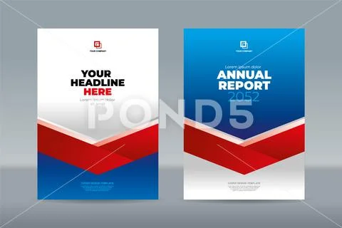 Modern red, blue and white color folding ribbon, A4 size book cover ...