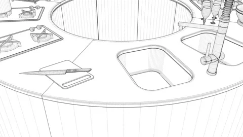 Modern Round Kitchen Interior Aerial Vie... | Stock Video | Pond5