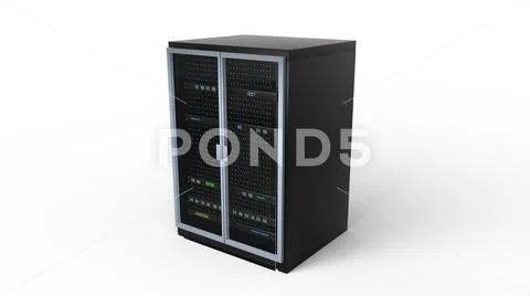 Modern server rack. Server rack image. Isolated on white background. 3d ...