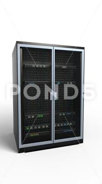 Modern server rack. Server rack image. Isolated on white background. 3d ...