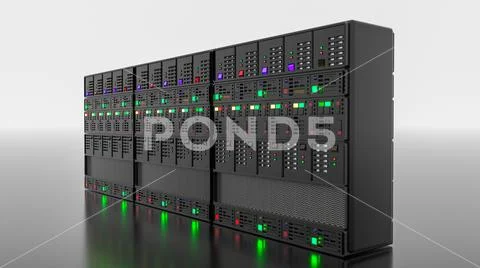 Modern server rack. Server rack image. White background. 3d render ...
