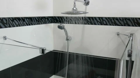 Modern shower cubicle, water flows from ... | Stock Video | Pond5