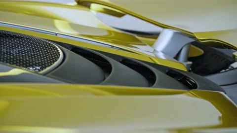 Modern yellow supercar engine bay hood w... | Stock Video | Pond5