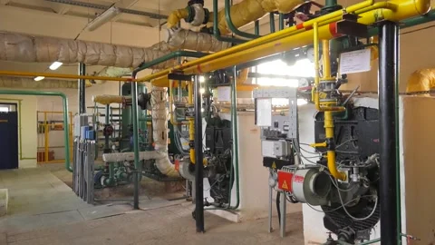 Modular boiler room. Water heating gas b... | Stock Video | Pond5