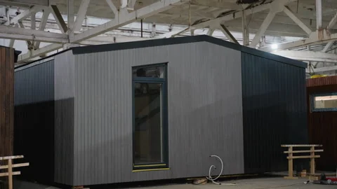 Modular house under construction in a fa... | Stock Video | Pond5