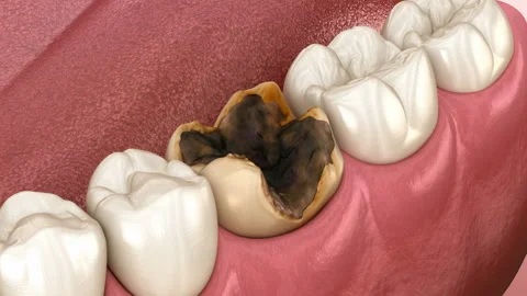 Molar teeth damaged by caries. Medically... | Stock Video | Pond5