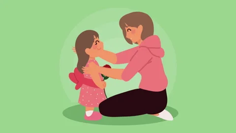 mom with daughter characters animation | Stock Video | Pond5