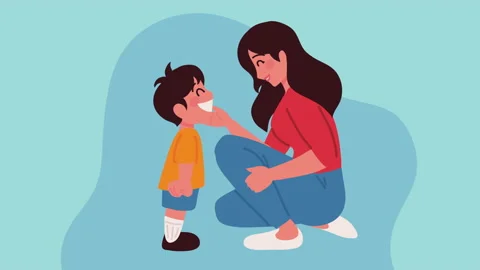 mom with son characters animation | Stock Video | Pond5