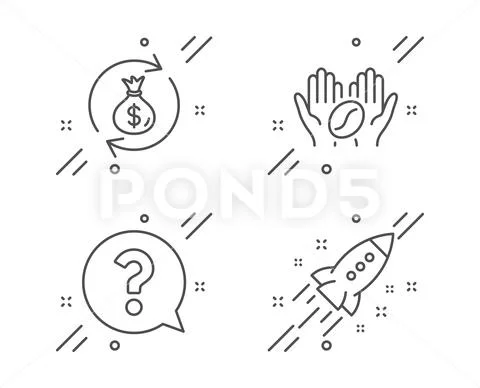 Money exchange, Question mark and Coffee icons set. Startup rocket sign ...