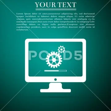 Monitor update process with gearbox progress and loading bar icon on green ~ Clip Art #239281819