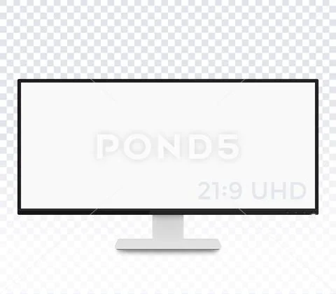 Monitor vector mockup, realistic display with ultra wide screen ~ Clip ...
