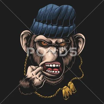 Monkey gangster head vector illustration ~ Clip Art #149841147
