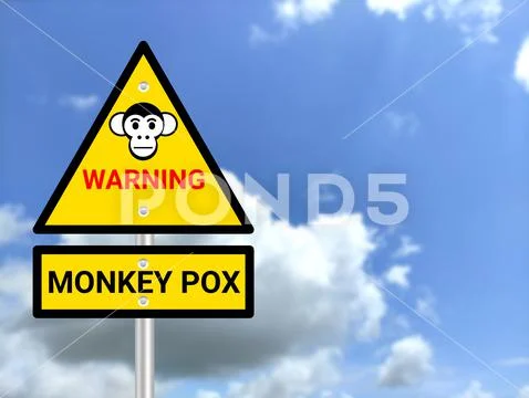 Monkey pox warning sign board on blur sky background ~ Clip Art #204084231