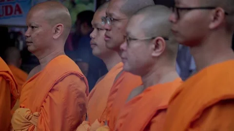 The monks or Bikhu gather in the Mendut ... | Stock Video | Pond5