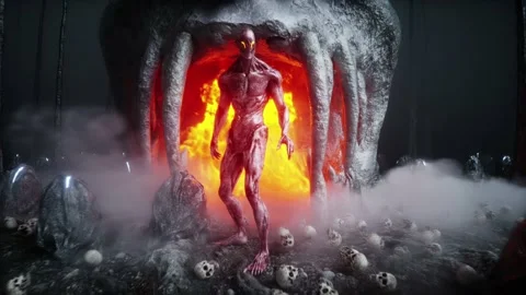 a monster on fire among cocoons of alien... | Stock Video | Pond5