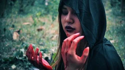 Monster woman ghost her hand have red bl... | Stock Video | Pond5