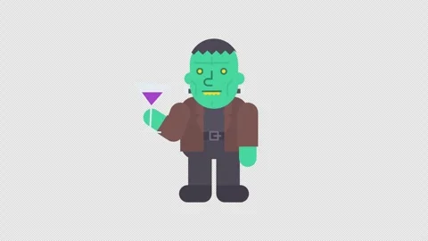 Monster with yellow teeth holding glass.... | Stock Video | Pond5