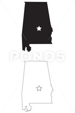 Montgomery Alabama AL state Map USA with Capital Star. Black & white ...