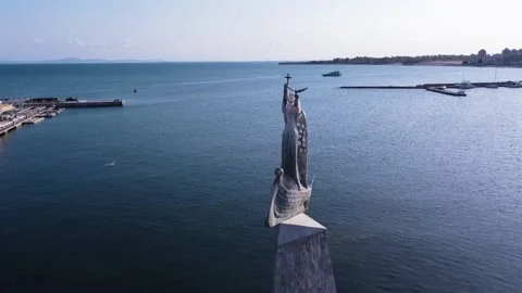 The monument stands in the sea. Statue i... | Stock Video | Pond5