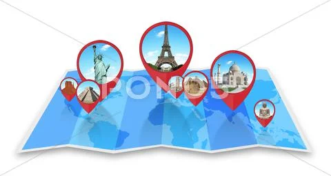Monuments of the world on a map ~ Clip Art #55009431
