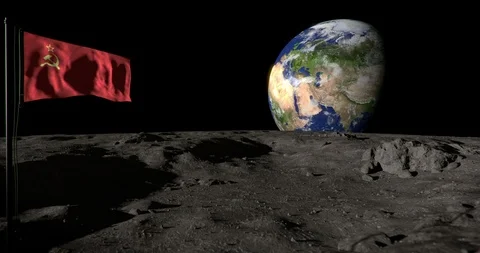 Moon surface with Soviet flag and the Ea... | Stock Video | Pond5