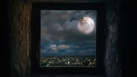 Moonlight City Skyline Window View Zoom ... | Stock Video | Pond5