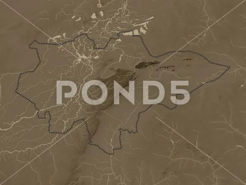 Mopti, Mali. Elevation map colored in sepia tones with lakes and rivers ...