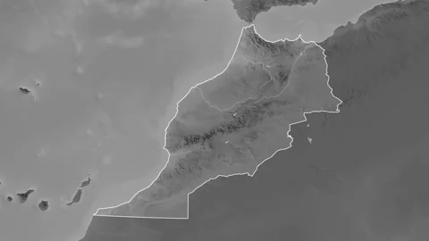 Morocco map - zoom. Border. Grayscale. | Stock Video | Pond5