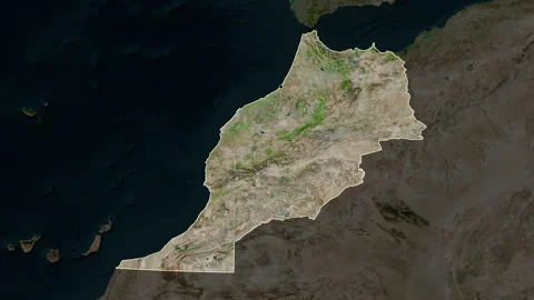 Morocco map - zoom. Border. Satellite. | Stock Video | Pond5