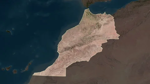 Morocco map - zoom. Border. Satellite. | Stock Video | Pond5