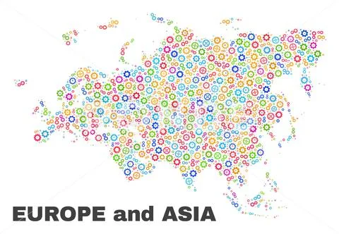 Mosaic Europe and Asia Map of Gear Elements Illustration #111971064