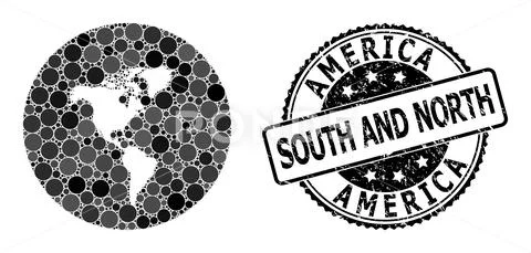 Mosaic Hole Circle Map of South and North America and Scratched Stamp ...