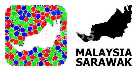 Mosaic Stencil and Solid Map of Sarawak Illustration #150656000