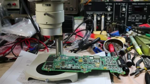 motherboard, microscope among many tools... | Stock Video | Pond5