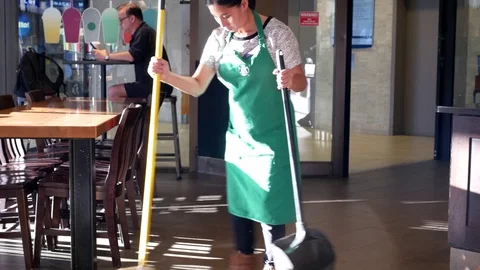 Motion of worker cleaning floor inside S... | Stock Video | Pond5